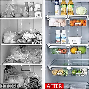 Colacoo Pull Out Fridge Drawer Organizer Refrigerator Drawer Organizer - Pull Out Fridge Shelf Storage Box Organizer with Handle for Egg Fruit Vegetable (Clear, No compartments)