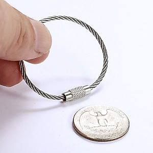 bayite Pack (100) Stainless Steel Wire Keychains Cable, Key Rings, Heavy Duty Luggage Tags Loops Tag Keepers 2mm Twist Barrel (Cable Length: 6 inches)