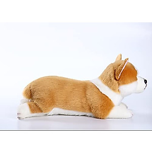 CU-MATE 16" Welsh Corgi Pembroke Stuffed Dog Animal Simulation-Realistic & Lifelike Soft Handmade Lying Dog Plush Toy Puppy -Present Gift for Boys and Girls