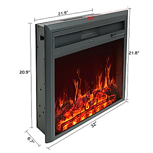 C-Hopetree 32 Inch Wide Electric Fireplace Insert, Portable Freestanding Heater with Remote and Thermostat
