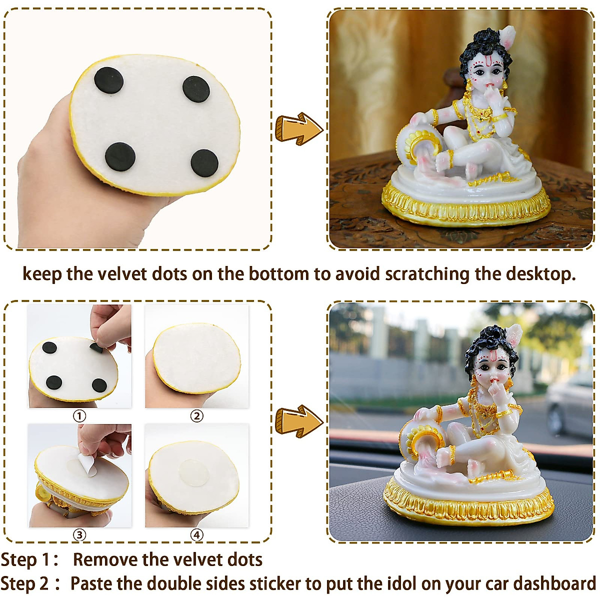 Indian God Baby Krishna Statue - 4.1" H Handmade Hindu Idol Krishna Figurine for Car Dashboard India Home Office Mandir Temple Pooja Item Murti Puja Product Diwali Gifts