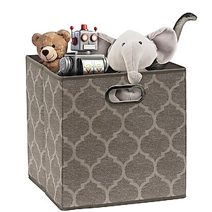 Simple Houseware 6 Pack Printing Fabric Cube Storage Bin with Handle, Beige