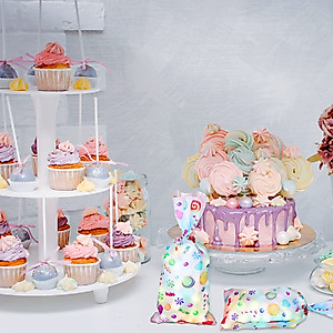 Outus 100 Pieces Cellophane Treat Bags Candy Bags Cand Lollipop Pattern Cello Bags with 150 Pieces Silvery Twist Ties for Chocolate Candy Snacks Cookies Birthday Party Favors, 11 x 5 Inches