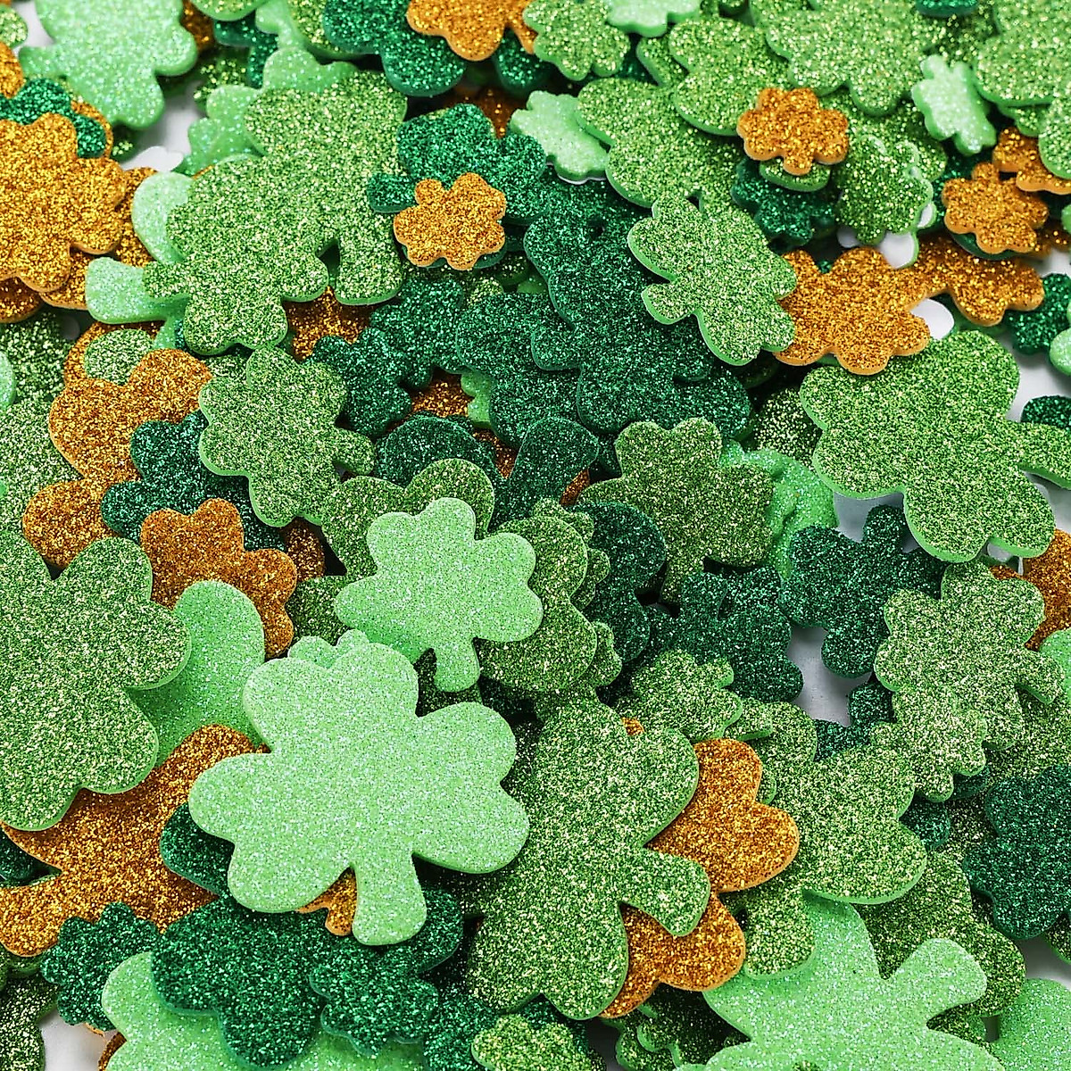 500 Pieces St. Patrick's Day Colorful Glitter Foam Stickers Self Adhesive Shamrock Shapes Glitter Stickers, Kid's Arts Craft Supplies Greeting Cards Home Decoration