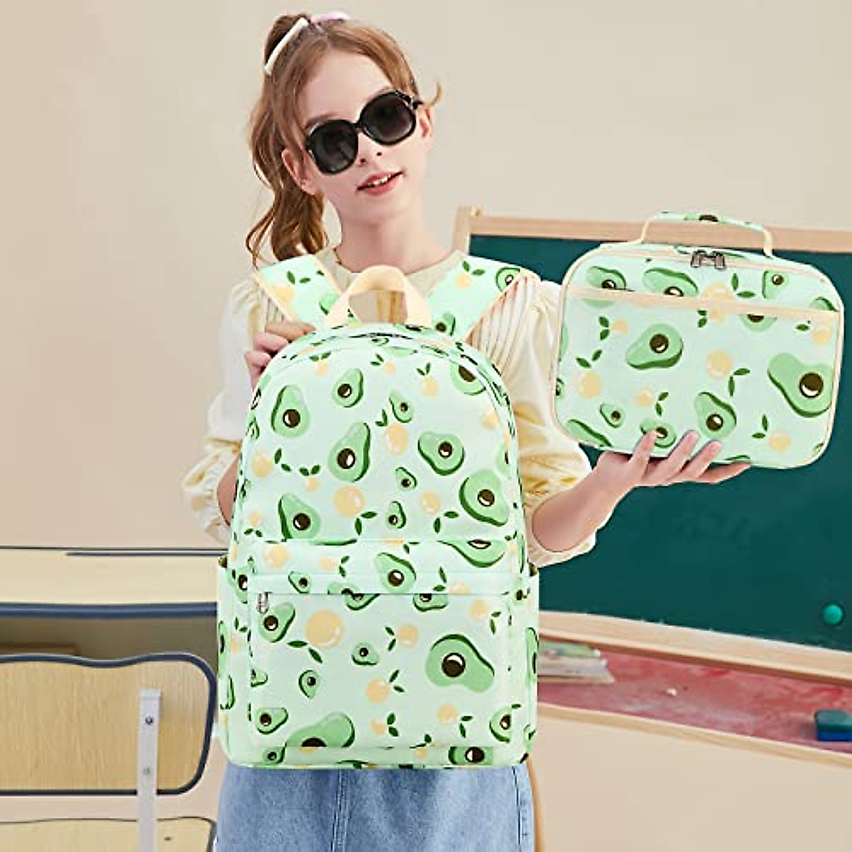 CAMTOP Backpack for Girls Kids School Backpack with Lunch Box Preschool Kindergarten BookBag Set(Avocado)