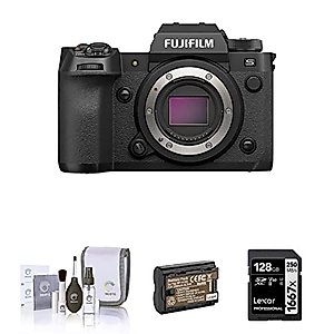 Fujifilm X-H2S Mirrorless Digital Camera Body, Black Bundle with 128GB SD Memory Card, Extra Battery, Cleaning Kit