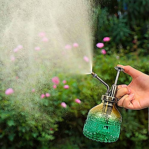 REFFU Plant Mister Spray Bottle 6.3 Inches Tall Vintage Plant Spray Bottle, Plant Sprayer Mister,Plant Spritzer, Watering Can with Top Pump for Indoor House Plants (Brown-Green Gradient)