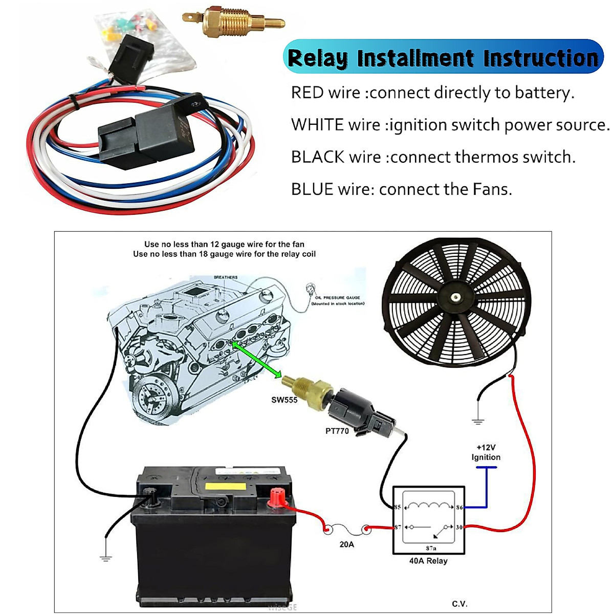HonorPower 3 Row Core Aluminum Radiator for 1966-1979 Ford Bronco F100 F150 F250 F350 F500 Pickup Truck L6 V8 Engines All AA5052 Aluminum Radiador + 2 X 12 Fan W/Shroud & Relay