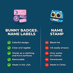 Bunny Badges Personalized Daycare Name Labels (130 Labels) - Custom Waterproof Name Stickers for Clothing Tags, Water Bottles, Lunch Boxes and School Supplies (Dinosaurs)
