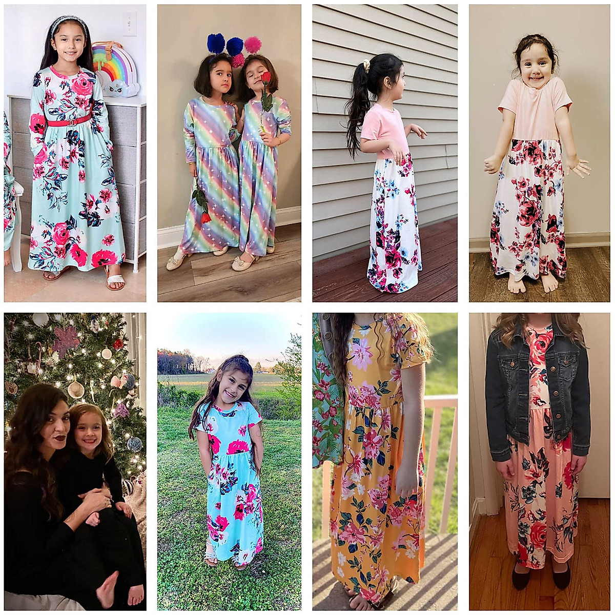 storeofbaby Girls Print Dress Horse Butterfly Long Sleeve Starry Holiday Maxi Dresses