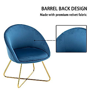 Altrobene Modern Accent Chair, Velvet Dining Chair Set, Living Room Bedroom Kitchen Arm Chair, Golden Finished, Set of 2, Navy Blue