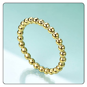 Fusamk Fashion 18K Gold Stacking Ring Stainless Steel 2MM Bead Ring(Gold(9))