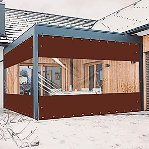 Ezcasch 20 Oz Outdoor Vinyl Curtain, Outdoor Clear Panel Curtain, Weather Resistant Outdoor Curtain for Pergola, Porch, Gazebos, with Rustproof Grommets (8'H x 8'W, Brown)