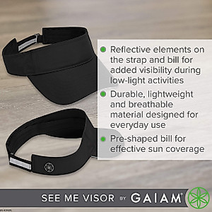 Gaiam Running Hat Visor - Visibility Strap, Dry Fit Sweat Headband, Black