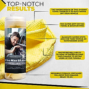 The Man Sham Chamois Cloth - 26" X 17" - Ultimate Car Shammy Cloth For Car Drying - Super Absorbent Shammy Towel for Fast Drying of Your Car, Truck or Boat - Scratch and Lint-Free for a Spotless Shine