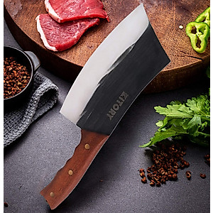 Forged Cleaver 7'', Meat Cleaver Knife, Full Tang Butcher Knife, High Carbon Steel Kitchen Chef Knife, Ergonomic Pear Wood Handle for Home Kitchen or Restaurant, 2024 Gifts