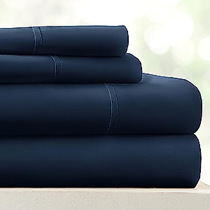 Linen Market Bed Sheets for Queen Size Bed (Navy) - Sleep Better Than Ever with These Soft and Cooling Queen Sheets - Deep Pocket Fits 16" Thick Beds - 4 Piece Queen Sheet Set