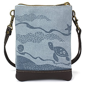 CHALA Double Pocket Xbody Women RFID Protected Canvas Crossody Purse with Adjustable Strap - Turtle - denim