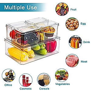 Refridge Organizer Bins, 5 Pack Pantry Organization and storage With Lids, Clear Plastic Storage Bins With Removable label *1 And Refrigerator Liners Mats *4 For Soda, Fruits, Vegetable, Food, Drinks