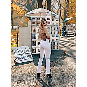 roswear Womens Mid Waist Bell Bottom Stretchy Flare Jeans Pants White X-Large