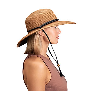 Sloggers Women's Wide Brim Braided Sun Hat with Wind Lanyard - UPF 50+ Maximum Sun Protection Dark Brown