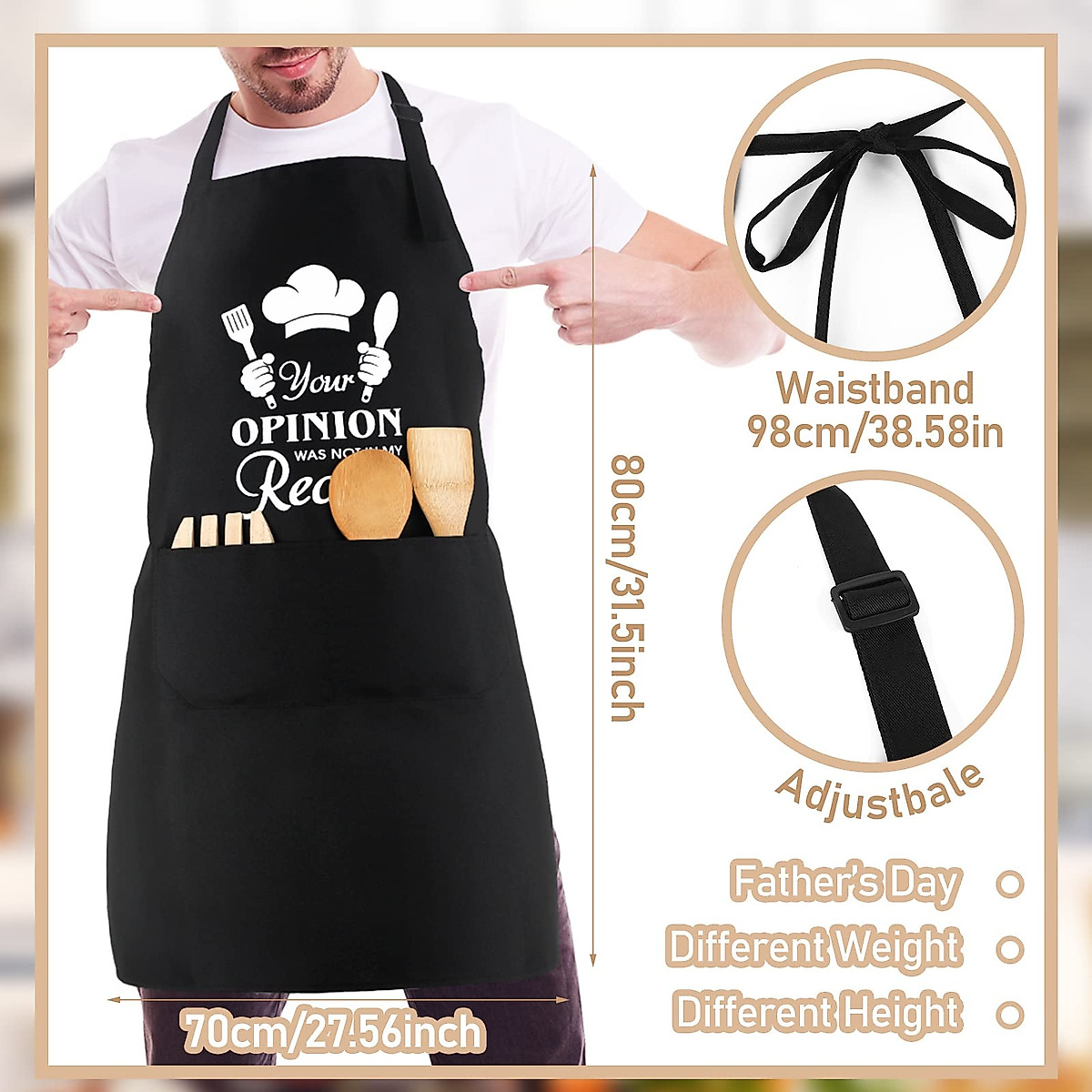 Newcotte 3 Pcs Men Father's Day Aprons Cooking Gifts for Men Dad Kitchen Aprons with Pockets Funny Cooking Chef Apron for Dad Husband Birthday Gifts from Daughter Son Grilling BBQ Baking, 3 Designs