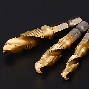 6pcs Thread Tap Screw Metric Thread Coated HSS Drill and Tap Bits 1/4" Hex Shank Drill Bits M3-M10