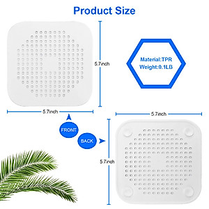 YIMSGO Drain Hair Catcher 2 Packs, Shower/Bathtub Drain Cover, Silicone Hair Catcher for Shower, Square Drain Stopper for Tub,Kitchen,Bathroom Gray/White