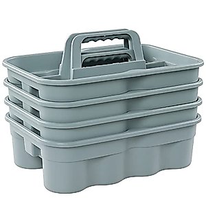 Minekkyes 4-Pack Plastic Caddies with Portable Handle, Supply Caddy Basket for Storage Cleaning Tool, Grey