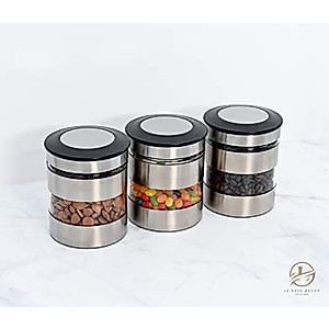 Le'raze Airtight Food Storage Container for Kitchen Counter with Window, [Set of 3] Canister Set Ideal for Flour Tea, Sugar, Coffee, Candy, Cookie Jar.