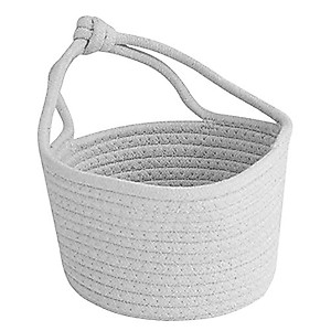 Wakauto Woven Hanging Basket Cotton Rope Storage Basket Sundries Organizer Round Container- 7 x 7 Small Hang Basket for Key, Sunglasses, Wallet on Door(Grey)