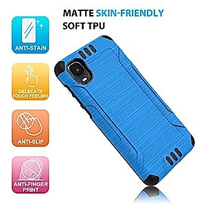 TJS Compatible with Alcatel TCL A3 A509DL Case/TCL A30 Case, with Tempered Glass Screen Protector, Magnetic Support Hybrid Shockproof Metallic Brush Finish Protector Phone Case Cover (Blue)