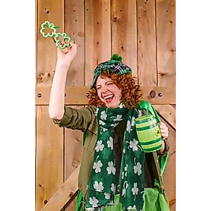 VANLINKER Green Shamrock Scarf St. Patrick's Day Scarf Irish Silk Scarf Set Four Leaf Clover Voile Scarves for Parade Festivals Travel Party