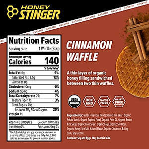 Honey Stinger Organic Gluten Free Cinnamon Waffle | Energy Stroopwafel for Exercise, Endurance and Performance | Sports Nutrition for Home & Gym, Pre & During Workout | Box of 16 Waffles, 16.96 Ounce