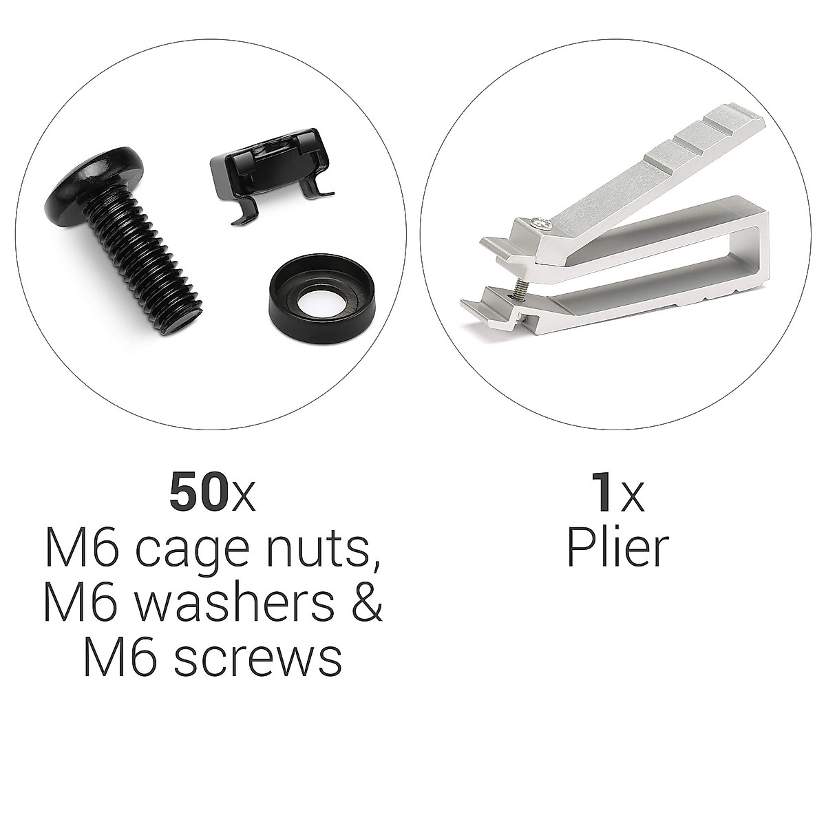 kwmobile 50 Pack M6 Cage Nuts, Bolts and Washers Kit - Cage Nuts Set With Tool for Installation Extraction - For Patch Panel Rack Mount - Black