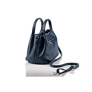 Baroncelli Italian Navy Blue Leather Purse for Women Genuine Soft Leather Medium Size Shoulder Crossbody Bag Made in Italy