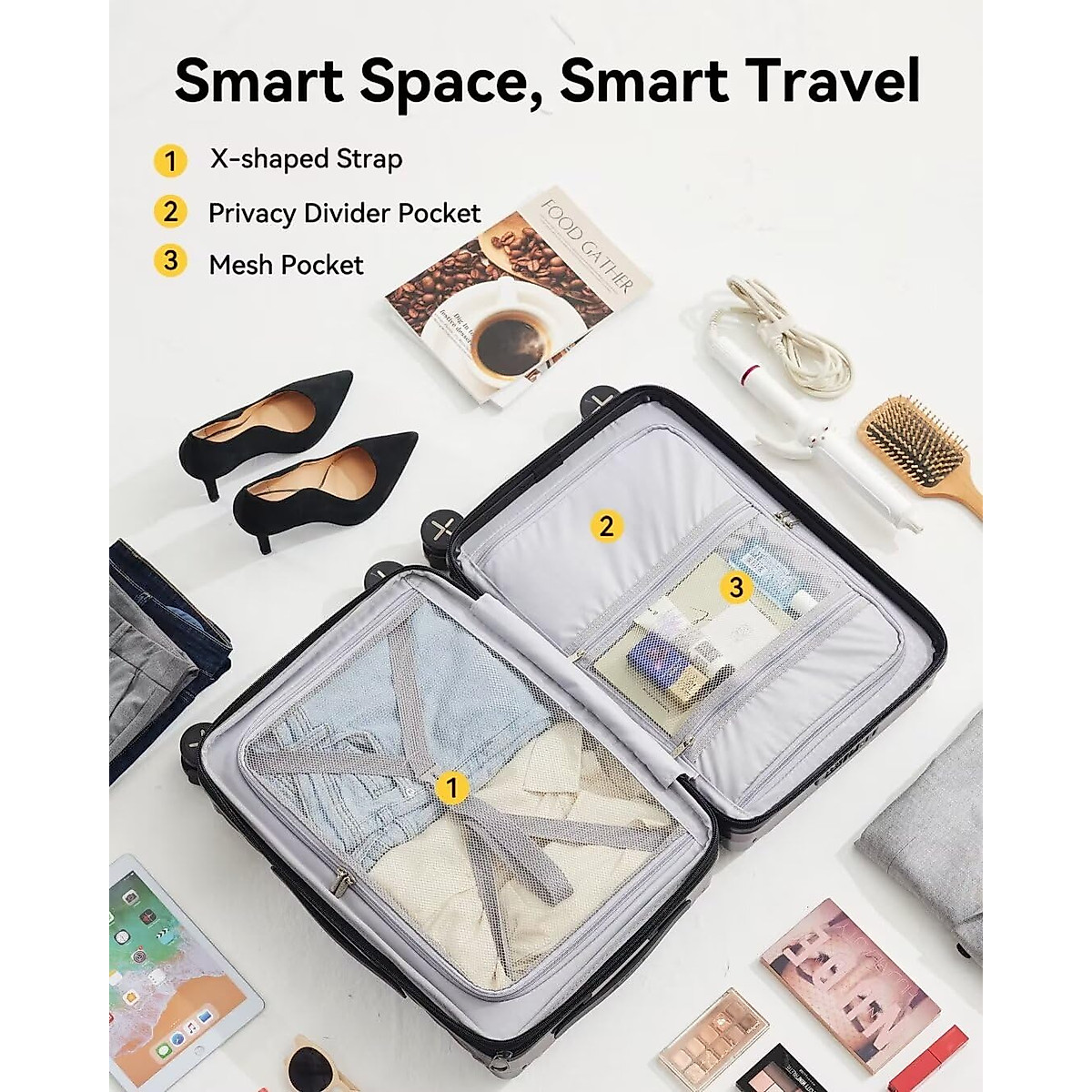 LUGGEX 3 Piece Luggage Sets with Spinner Wheels - 100% Polycarbonate Expandable Hard Suitcases with Wheels - Travel Luggage TSA Approve (Black, 20/24/28)