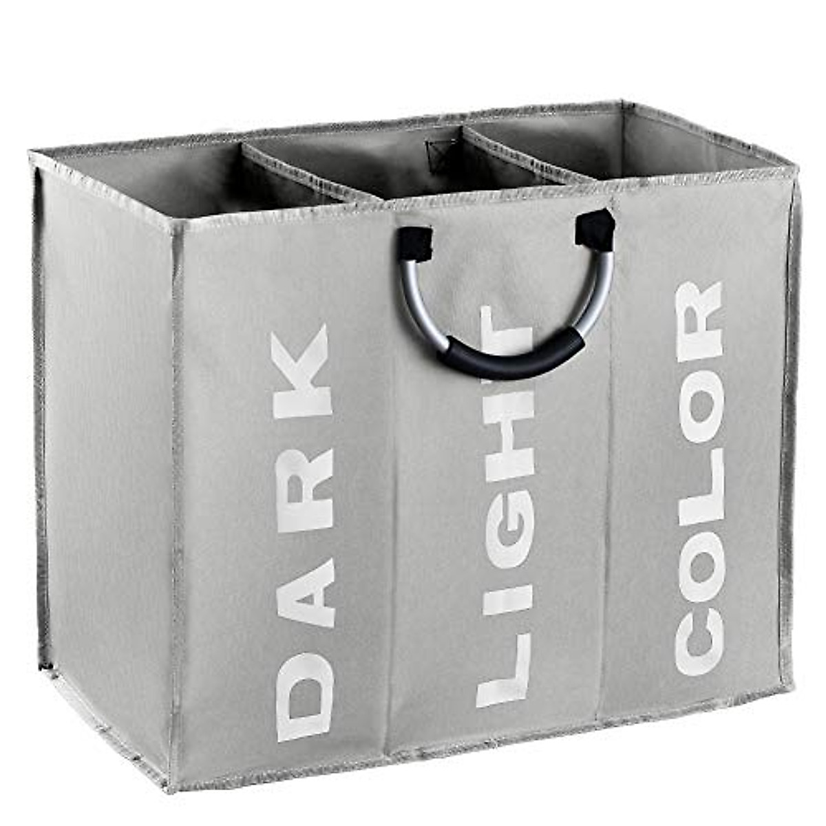 IHOMAGIC 3 Sections Large Laundry Hamper, Laundry Bag Collapsible, Foldable Fabric Clothes Sorter Storage Bag with Carry Handles for Dirty Clothes for Home Bathroom Dormitory 85L 23.6x12.6in Grey