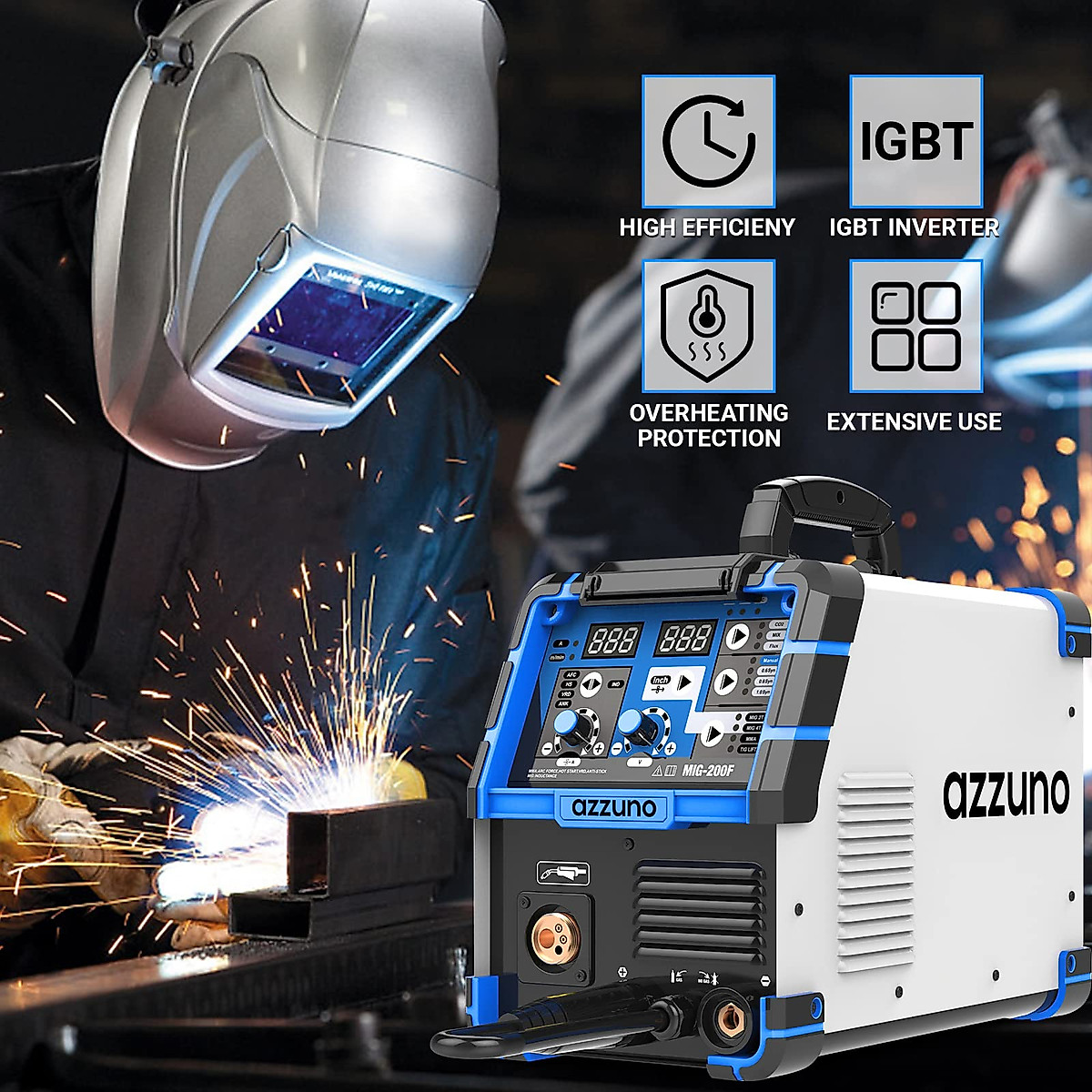 AZZUNO 200A MIG Welder,110V/220V Dual Voltage multiprocess welder,Gas Gasless MIG Welding Machine,4 in 1 Flux MIG/Solid Wire/Lift TIG/Stick ARC Welder (Grey)