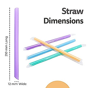 Fanale 125 Pcs Macarons Jumbo Smoothie Straws, Disposable Boba Straws for Smoothies, Milkshakes & iced Coffee, Individually Wrapped Multi Color Plastic Straws (12mm Wide & 210mm Long)
