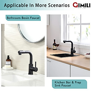 GIMILI Modern Bar Sink Faucet for Kitchen Sink Single Handle with Pull Out Sprayer Hot and Cold Prep Sink Faucet Matte Black