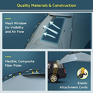 Coastrail Outdoor Car Canopy Sun Shade with Side-Wall, SUV Awning Car Rear Tent Portable Camping Shelter for Tent Campers, Sun Shelter Attach to Truck Van RV Jeep,Grey,Extra Large