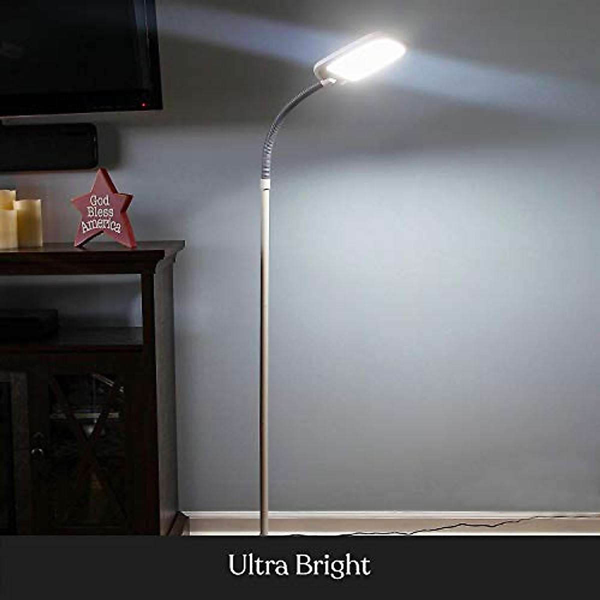 Brightech Litespan Slim LED Lamp, Modern Floor Reading Lamp Over Chair for Living Rooms & Offices, Tall Lamp with Adjustable Gooseneck, Crafts Work Light, Dimmable Standing Lamp for Bedroom - White