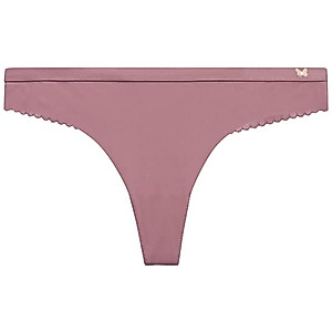 Jessica Simpson Women's Underwear - 3 Pack Microfiber Lace Thong Panties (S-XL), Size Small, Black/Grape Shake/Rose Smoke