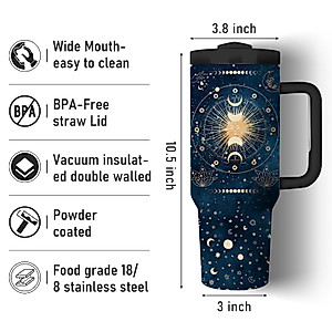 Equoza Tumbler with Lid and Straw Travel Coffee Mug Gifts for Astrology, Celestial, Moon, Galaxy Lovers 40oz Tumbler with Handle Travel Mug Double Wall Vacuun Insulated Cup (Pack of 1)