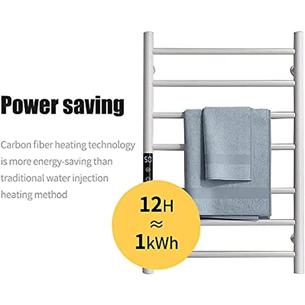 MegLob 80W Electrical Towel Rack Towel Holder & Warmer, Electric Towel Rail Warmer with 7 Heated Bars, Wall Mounted Heated Towel Rail with Smart Touch & Timer, White Towel Heated Dryer