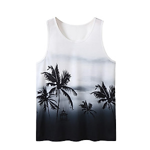 SOLY HUX Men's Tropical Print Sleeveless Tank Top Round Neck Summer Shirts Black and White Print M