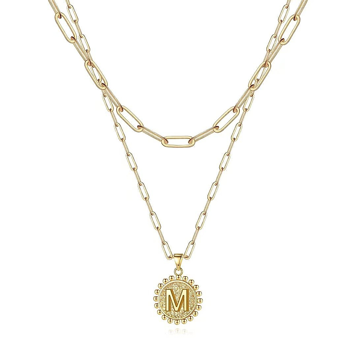 Layered Choker Necklaces for Women, 14K Gold Plated Dainty Layering Paperclip Chain Necklace Simple Adjustable Initial Coin Pendant Necklaces Layered Gold Chain Necklaces for Women Jewelry Gifts