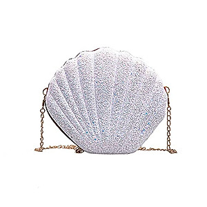 Glittering Crossbody Bags for Women, Chain Strap Pearl Shoulder Bag, Seashell Purses, Mermaid Clutch Handbag