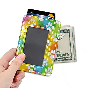 Linomo Thin leather Card Holder and Money Clip Watercolor Dog Paw Print Wallet RFID Blocking for Men & Women